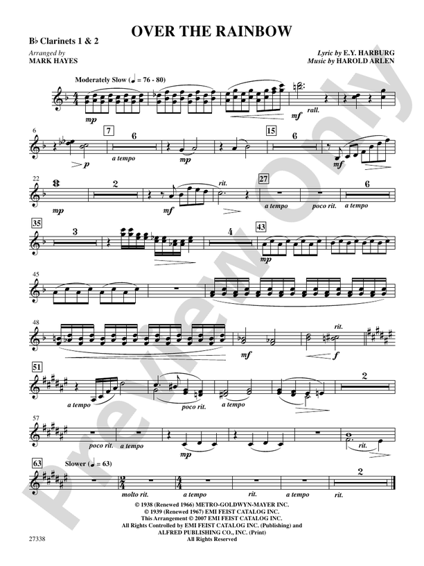 Over the Rainbow (from the musical The Wizard of Oz): 1st & 2nd B-flat ...