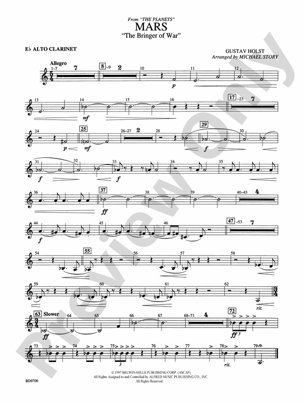 Mars ("The Bringer of War," from The Planets): E-flat Alto Clarinet: E ...