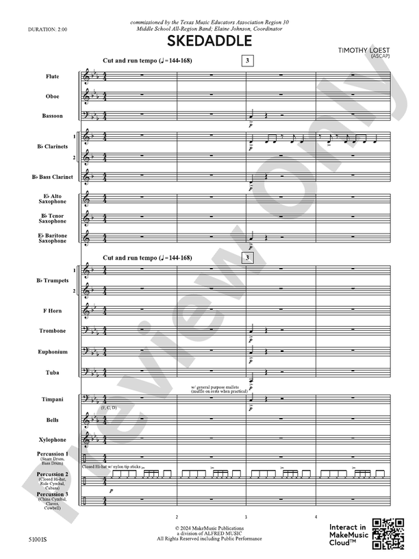 Skedaddle: Concert Band Conductor Score & Parts: Timothy Loest ...
