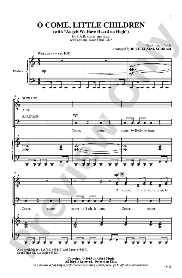 O Come, Little Children: SAB Choral Octavo - Digital Sheet Music Download