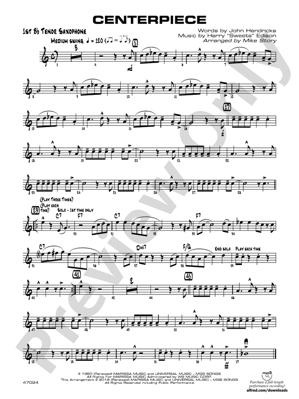 Centerpiece B Flat Tenor Saxophone B Flat Tenor Saxophone Part