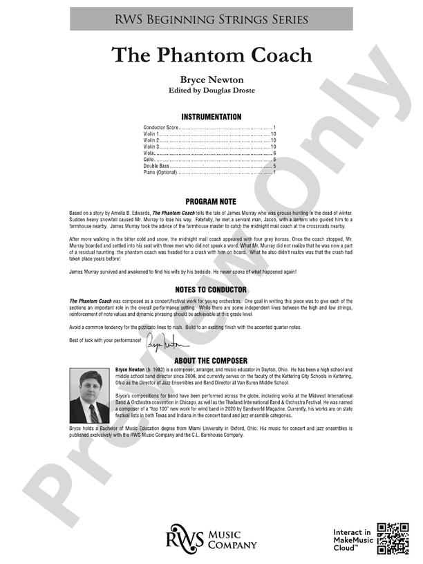 The Phantom Coach: String Orchestra Conductor Score & Parts: Bryce Newton - Digital Sheet Music ...