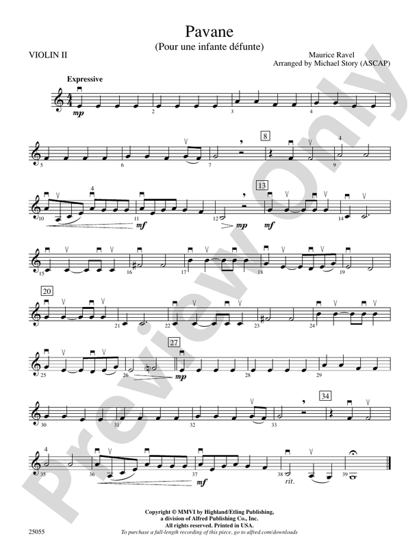 Pavane (Pour Une Infante Defunte): 2nd Violin: 2nd Violin Part - Digital Sheet Music Download