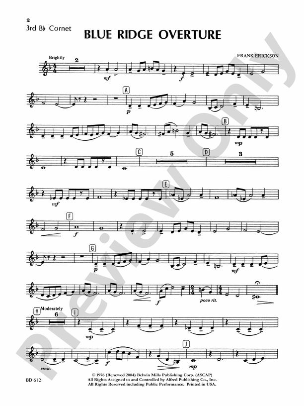 Blue Ridge Overture: 3rd B-flat Cornet: 3rd B-flat Cornet Part ...