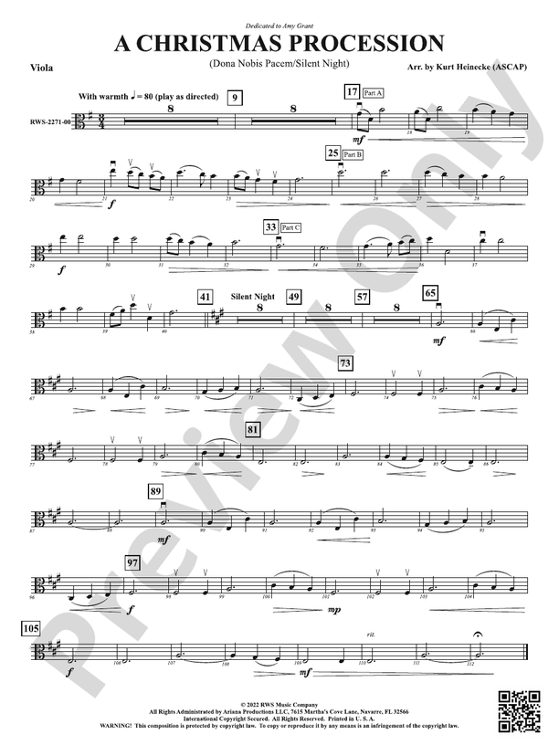 A Christmas Procession - Dona Nobis Pacem / Silent Night: Viola: Viola ...