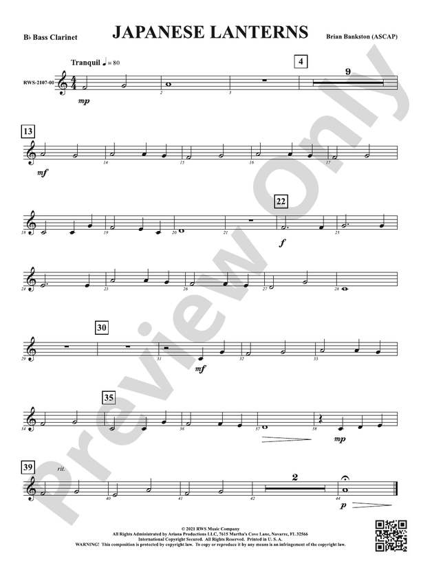 Japanese Lanterns: B-flat Bass Clarinet: B-flat Bass Clarinet Part ...