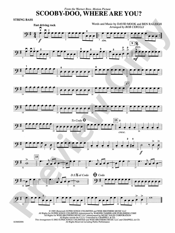 Scooby-Doo, Where Are You?: String Bass: String Bass Part - Digital ...