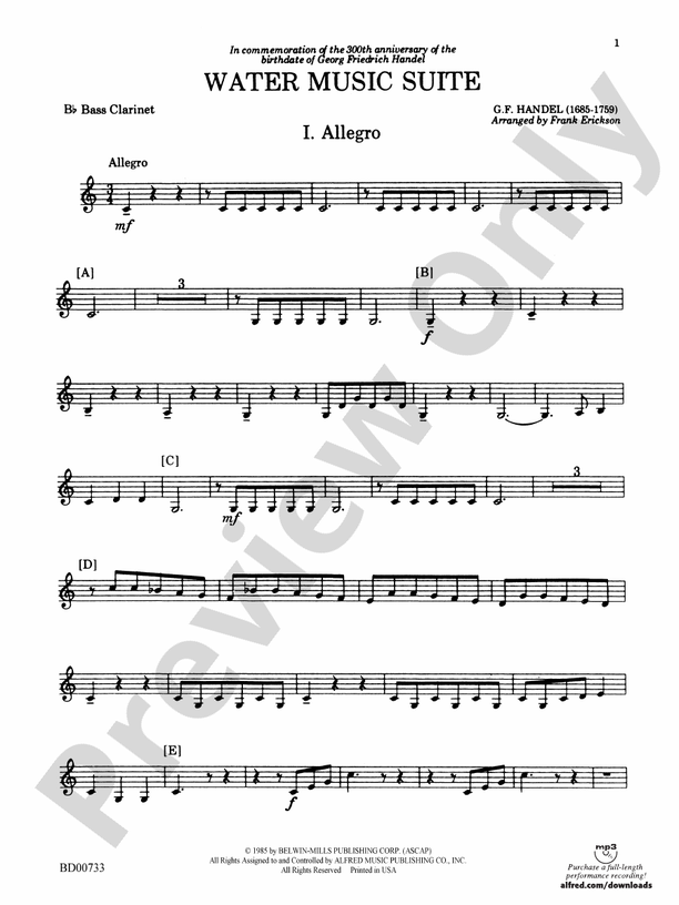 Water Music Suite: B-flat Bass Clarinet: B-flat Bass Clarinet Part ...
