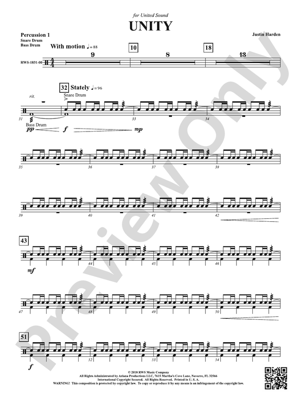 Unity: 1st Percussion: 1st Percussion Part: Justin Harden - Digital ...