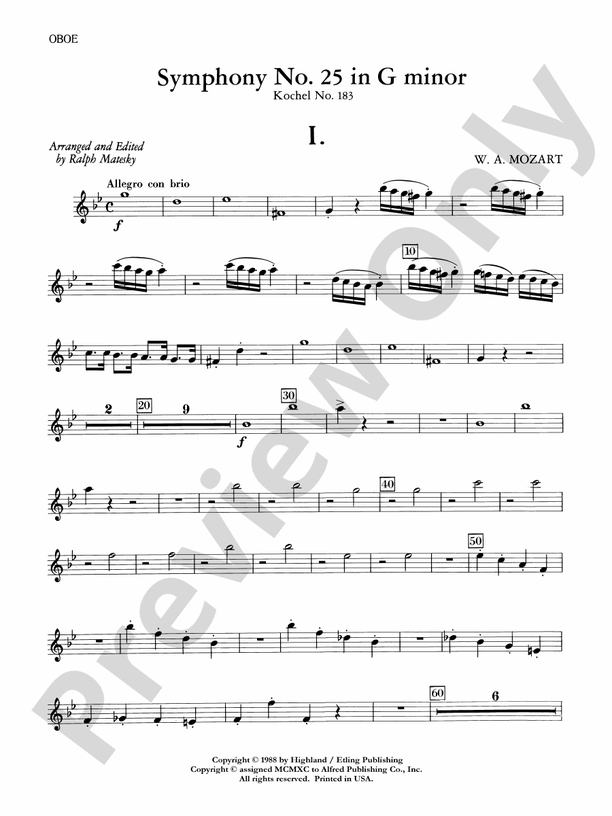 Mozart's Symphony No. 25 in G Minor, 1st & 2nd Movements: Oboe: Oboe ...