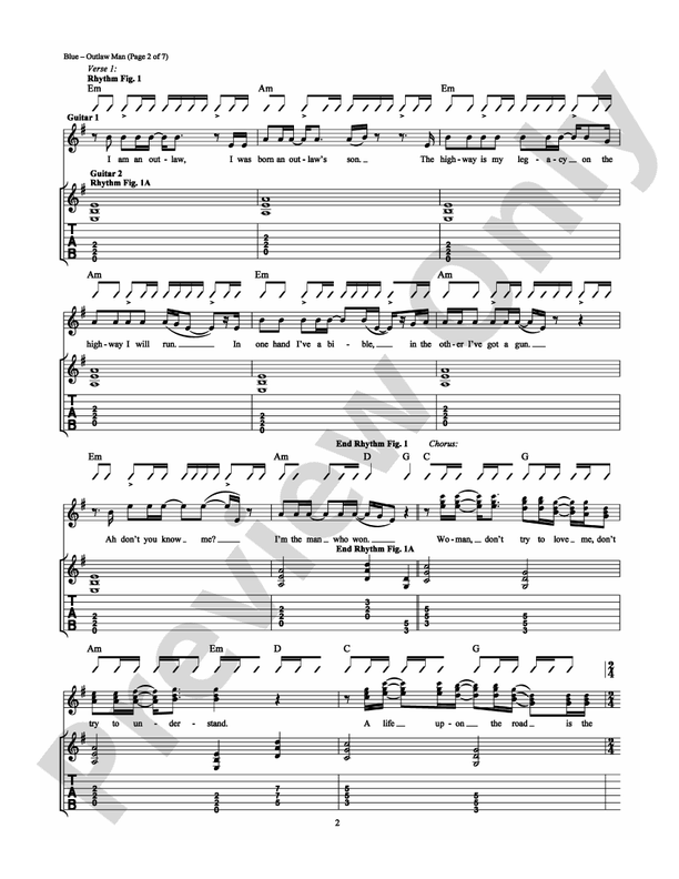 Outlaw Man: Guitar TAB: Eagles - Digital Sheet Music Download