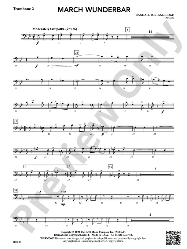 March Wunderbar: Trombone 2 (opt.): Trombone 2 (opt.) Part: Randall D ...