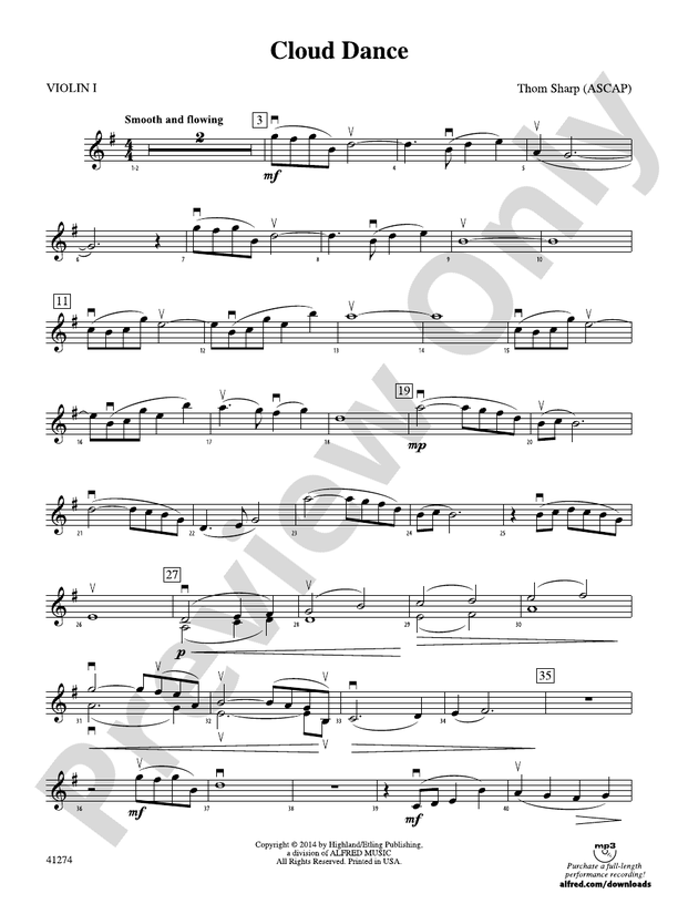 Cloud Dance: 1st Violin: 1st Violin Part - Digital Sheet Music Download