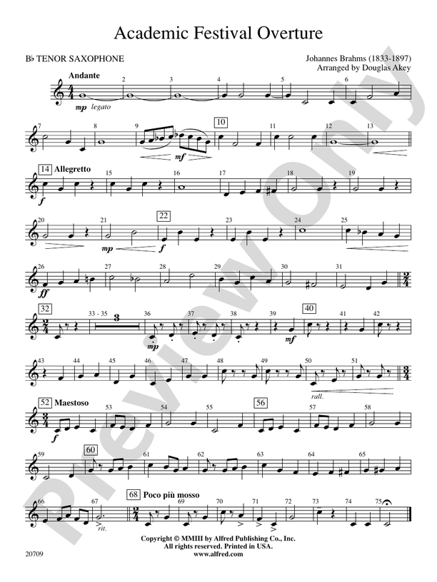 Academic Festival Overture: B-flat Tenor Saxophone: B-flat Tenor ...