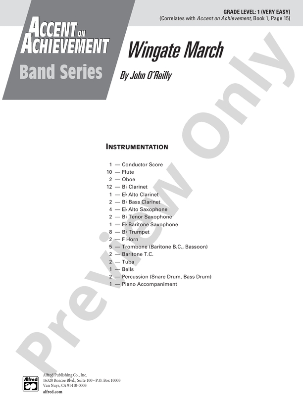 Wingate March: Concert Band Conductor Score & Parts: John O'Reilly ...
