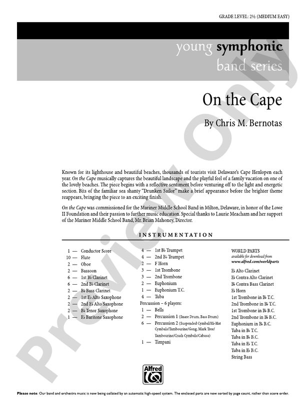 On the Cape: Concert Band Conductor Score & Parts: Chris Bernotas ...