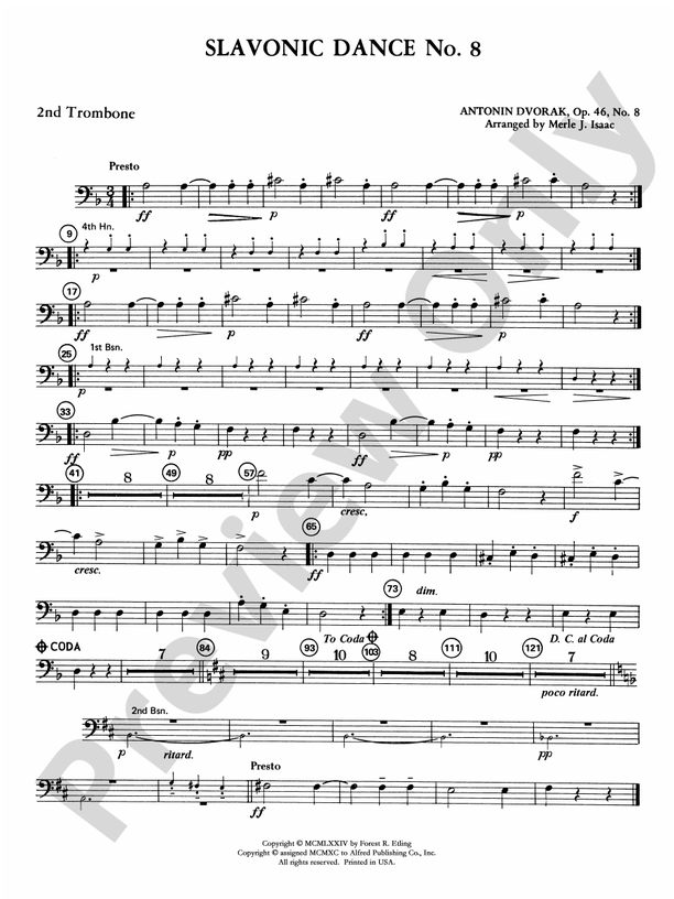 Slavonic Dance No. 8: 2nd Trombone: 2nd Trombone Part - Digital Sheet Music Download