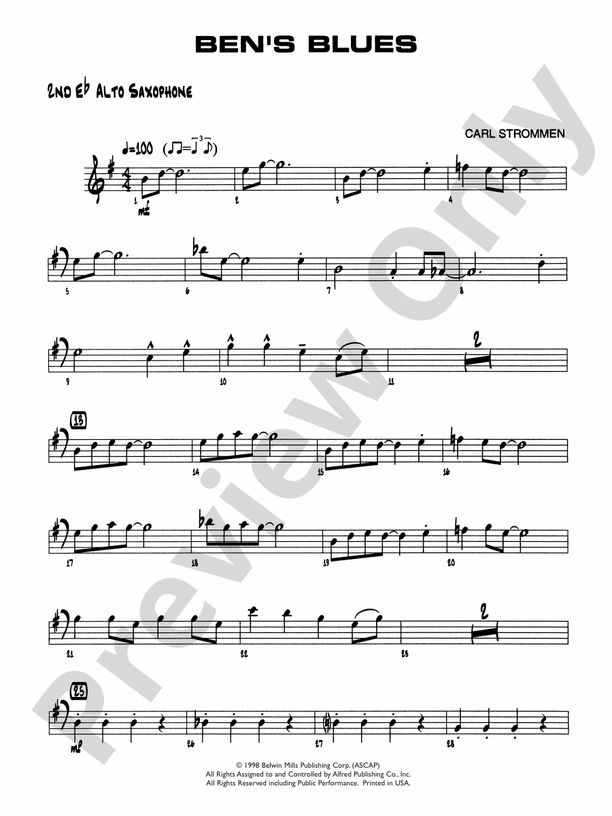 Ben's Blues: 2nd E-flat Alto Saxophone: 2nd E-flat Alto Saxophone Part - Digital Sheet Music ...