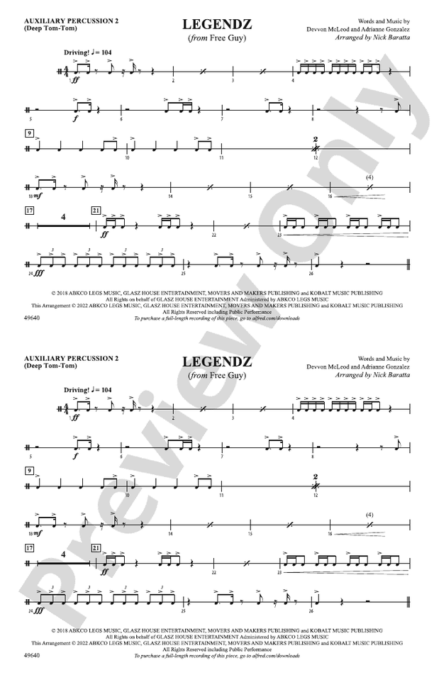 Legendz: Auxiliary Percussion 2: Auxiliary Percussion 2 Part - Digital Sheet Music Download
