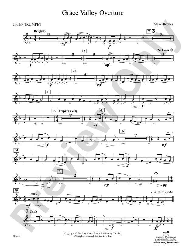 Grace Valley Overture: 2nd B-flat Trumpet: 2nd B-flat Trumpet Part - Digital Sheet Music Download