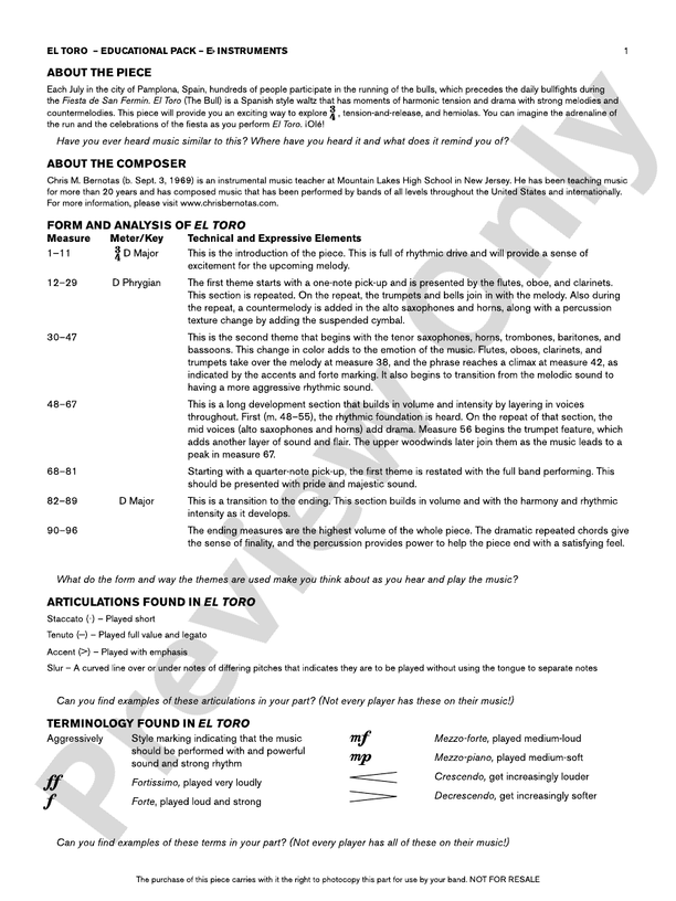 El Toro: Eb Educational Pack: Eb Educational Pack Part - Digital Sheet ...