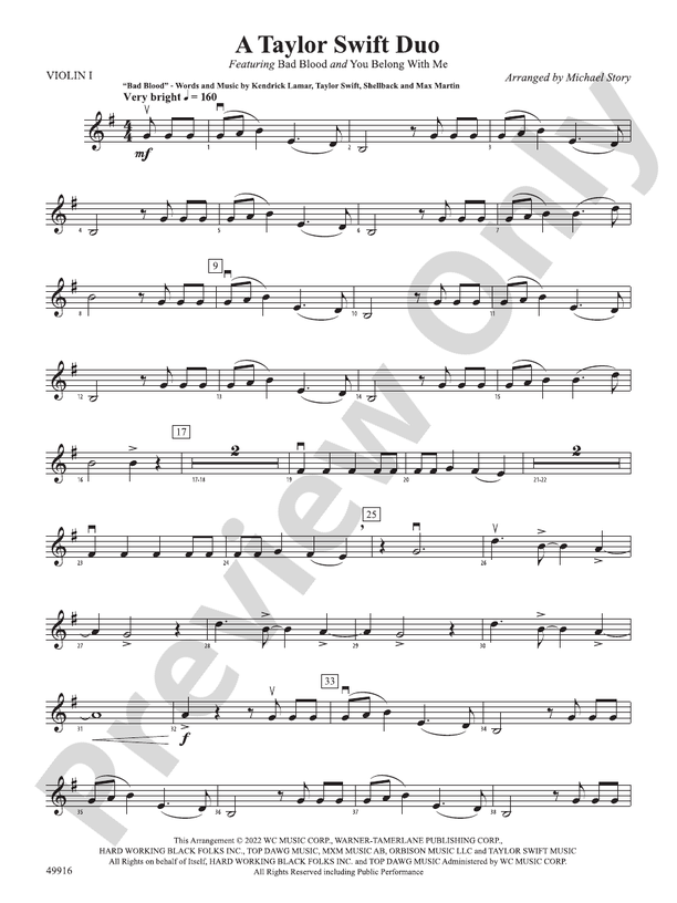 A Taylor Swift Duo: 1st Violin: 1st Violin Part - Digital Sheet Music ...
