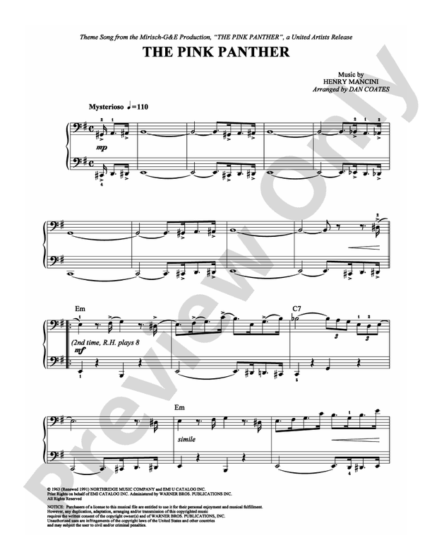 The Pink Panther: Easy Piano: Henry Mancini - Digital Sheet Music Download