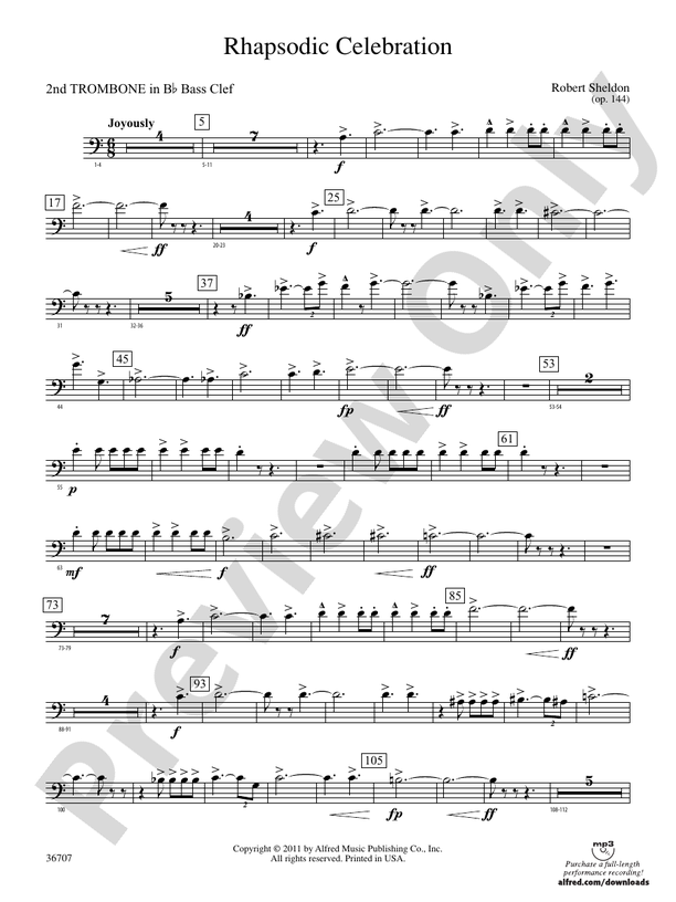 Rhapsodic Celebration: (wp) 2nd B-flat Trombone B.C.: (wp) 2nd B-flat ...