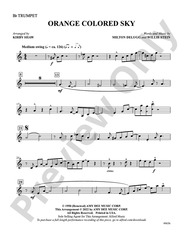 Orange Colored Sky: 1st B-flat Trumpet: 1st B-flat Trumpet Part ...