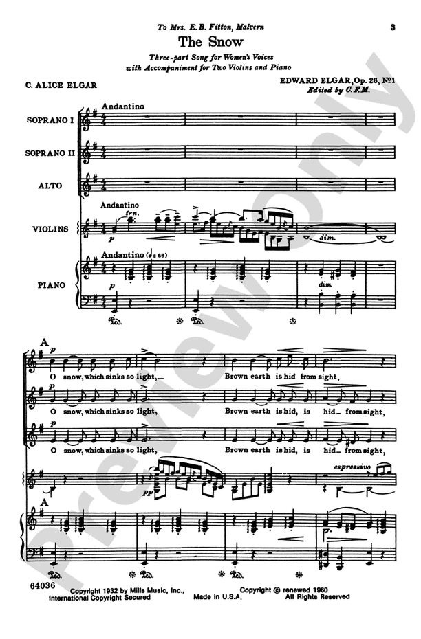 The Snow: SSA Choral Octavo: Edward Elgar - Digital Sheet Music Download