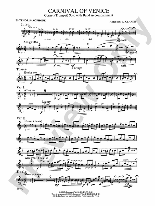 Carnival of Venice (Cornet (Trumpet) Solo with Band Accompaniment): B ...