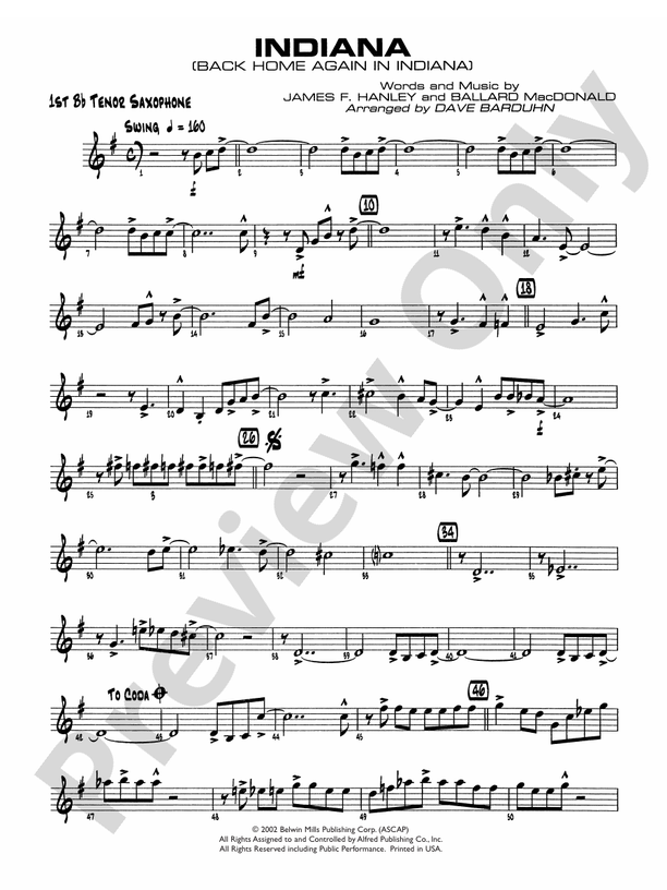 Indiana (Back Home Again in Indiana): B-flat Tenor Saxophone: B-flat ...