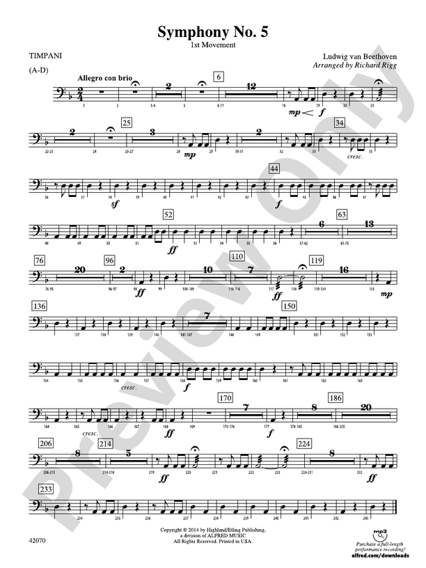 Symphony No. 5: Timpani: Timpani Part - Digital Sheet Music Download