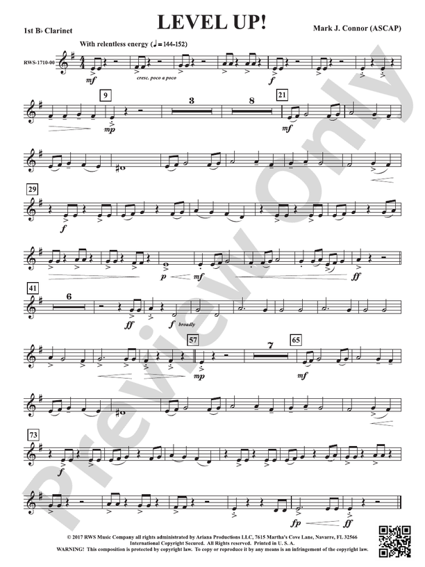 Level Up!: 1st B-flat Clarinet: 1st B-flat Clarinet Part: Mark J. Connor - Digital Sheet Music ...