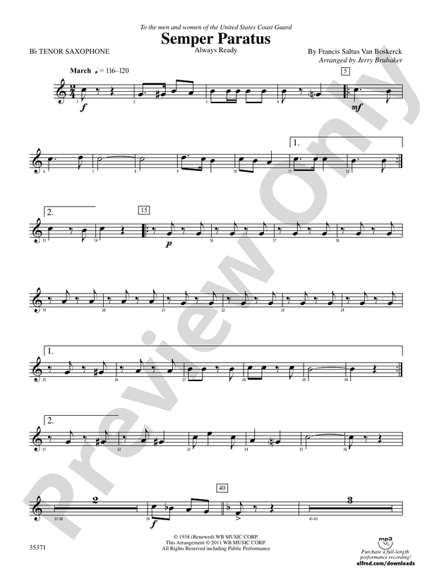 Semper Paratus: B-flat Tenor Saxophone: B-flat Tenor Saxophone Part ...