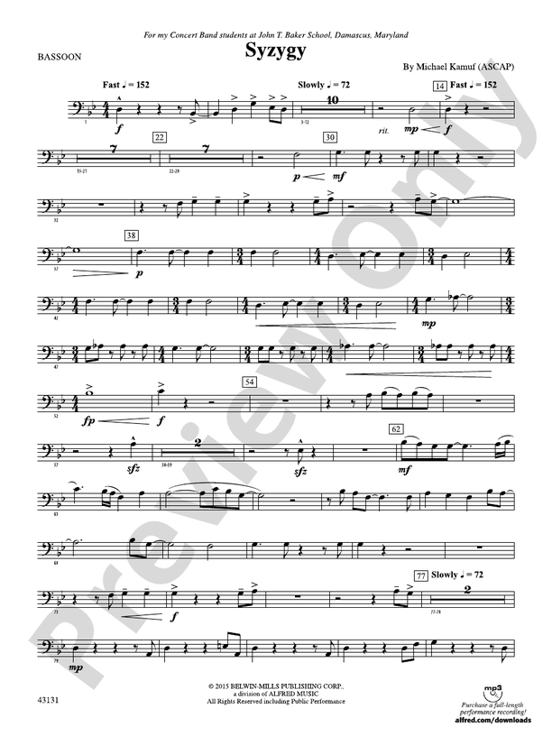 Syzygy: Bassoon: Bassoon Part - Digital Sheet Music Download
