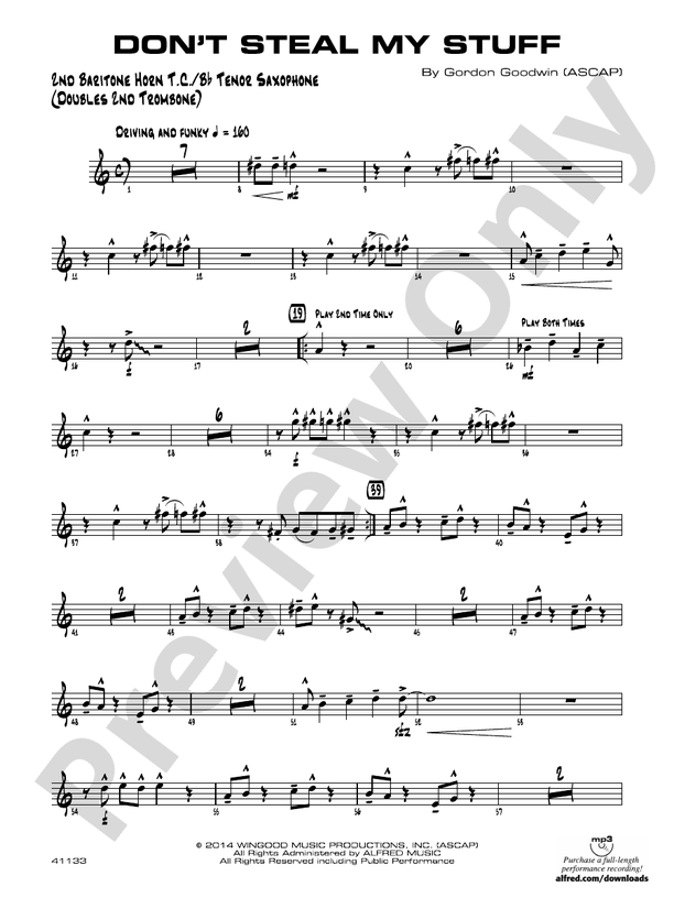 Don't Steal My Stuff: 2nd Baritone T.C.: 2nd Baritone T.C. Part - Digital Sheet Music Download