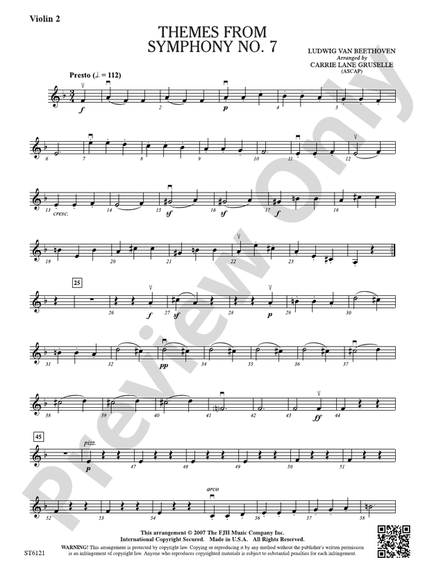 Themes from Symphony No. 7: Violin 2: Violin 2 Part: Ludwig van ...