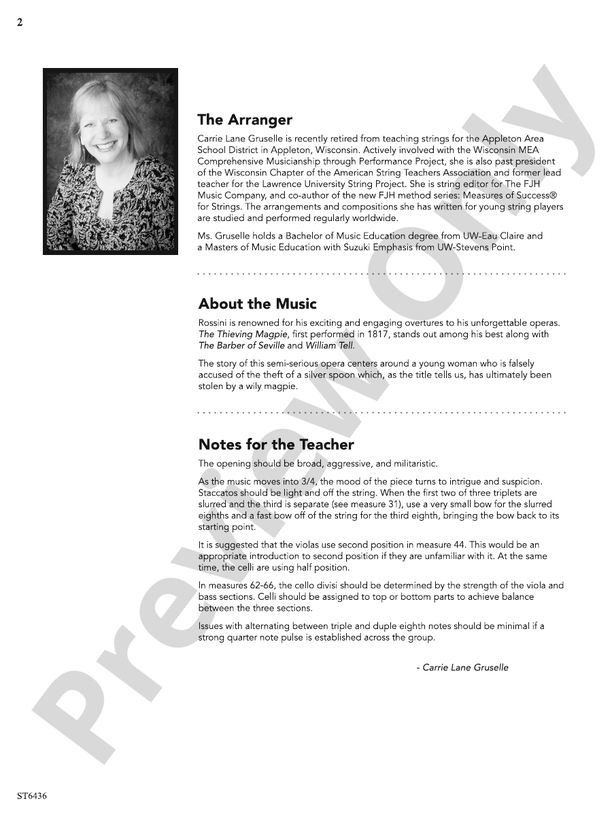 Overture from The Thieving Magpie: String Orchestra Conductor Score ...