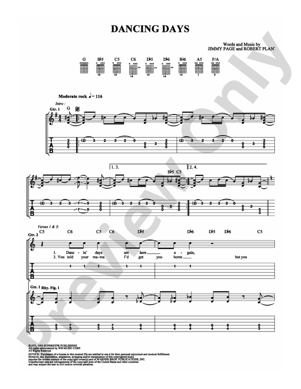 Dancing Days: Easy Guitar: Led Zeppelin - Digital Sheet Music Download