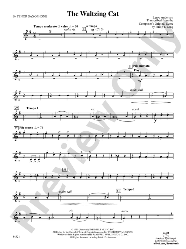 The Waltzing Cat: B-flat Tenor Saxophone: B-flat Tenor Saxophone Part ...