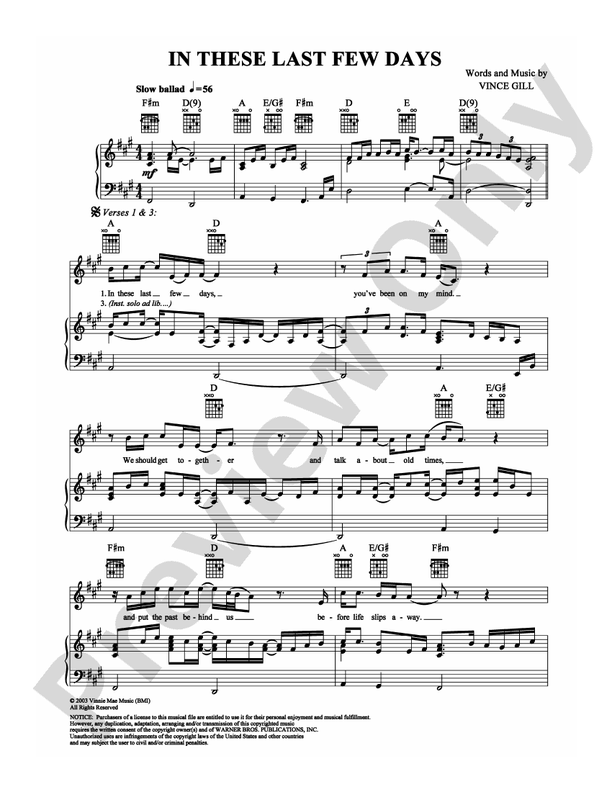 In These Last Few Days: Piano/Vocal/Chords: Vince Gill - Digital Sheet ...