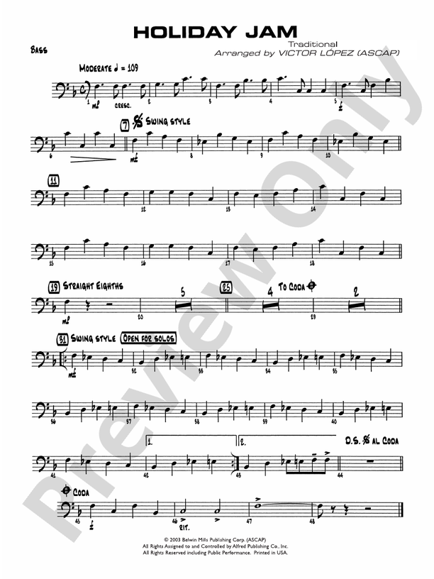 Holiday Jam: String Bass: String Bass Part - Digital Sheet Music Download