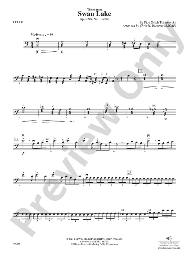 Theme from Swan Lake: Cello: Cello Part - Digital Sheet Music Download