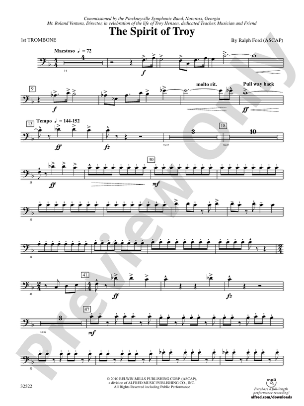 The Spirit of Troy: 1st Trombone: 1st Trombone Part - Digital Sheet Music Download