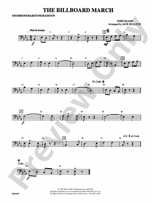 The Billboard March: 1st Trombone: 1st Trombone Part - Digital Sheet ...