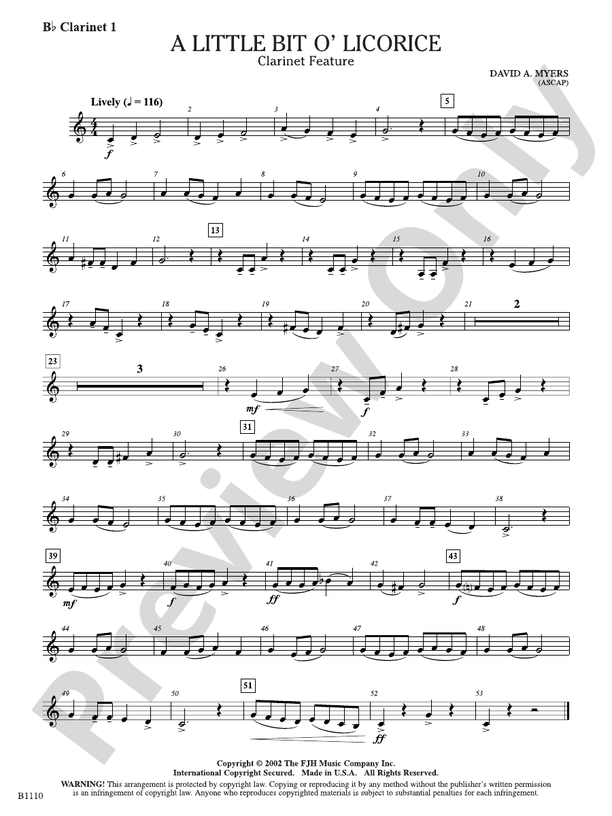 A Little Bit O' Licorice: B-flat Clarinet 1: B-flat Clarinet 1 Part ...