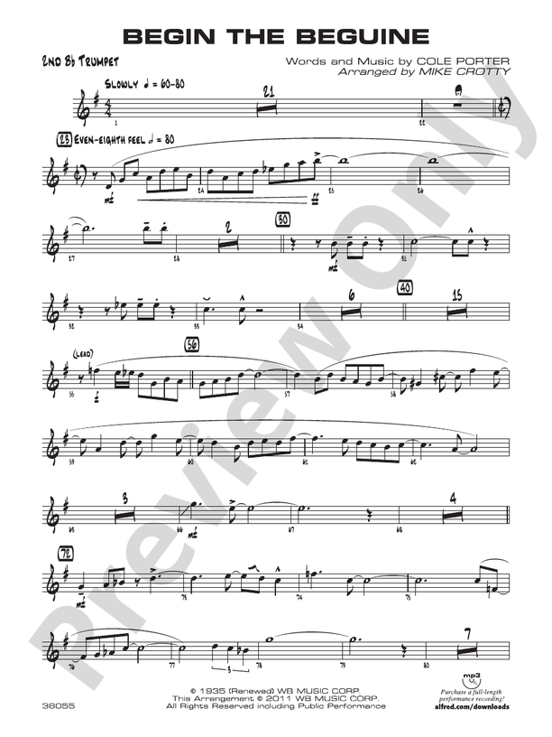 Begin the Beguine: 2nd B-flat Trumpet: 2nd B-flat Trumpet Part - Digital Sheet Music Download