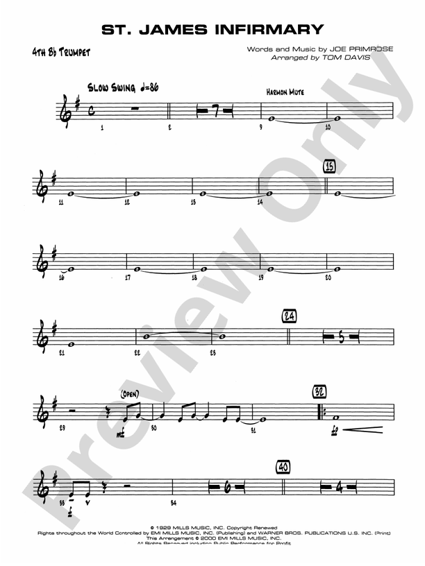 St. James Infirmary: 4th B-flat Trumpet: 4th B-flat Trumpet Part - Digital Sheet Music Download