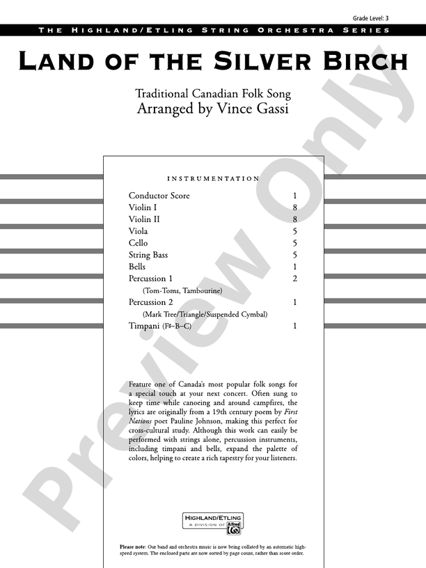 Land of the Silver Birch: String Orchestra Conductor Score & Parts ...